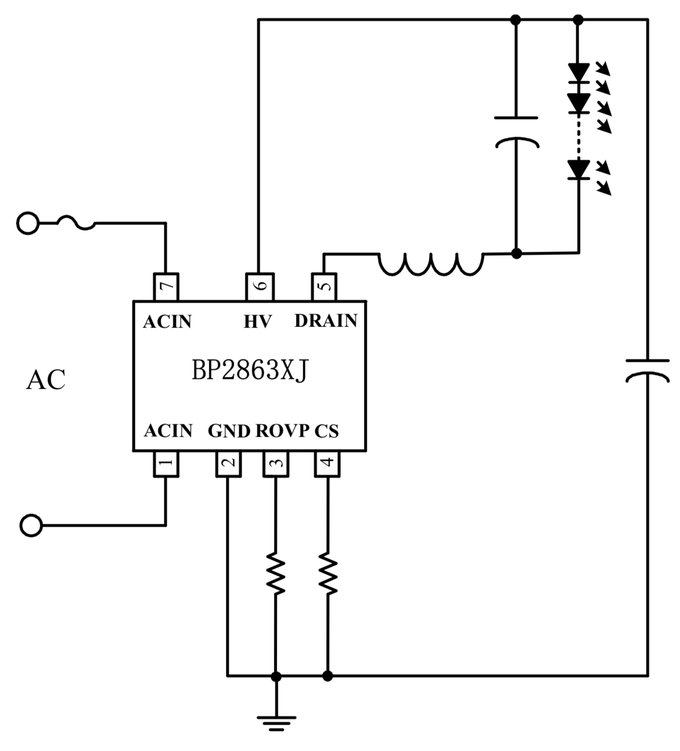BP2863XJ非隔离降压型LED恒流驱动芯片-电源网