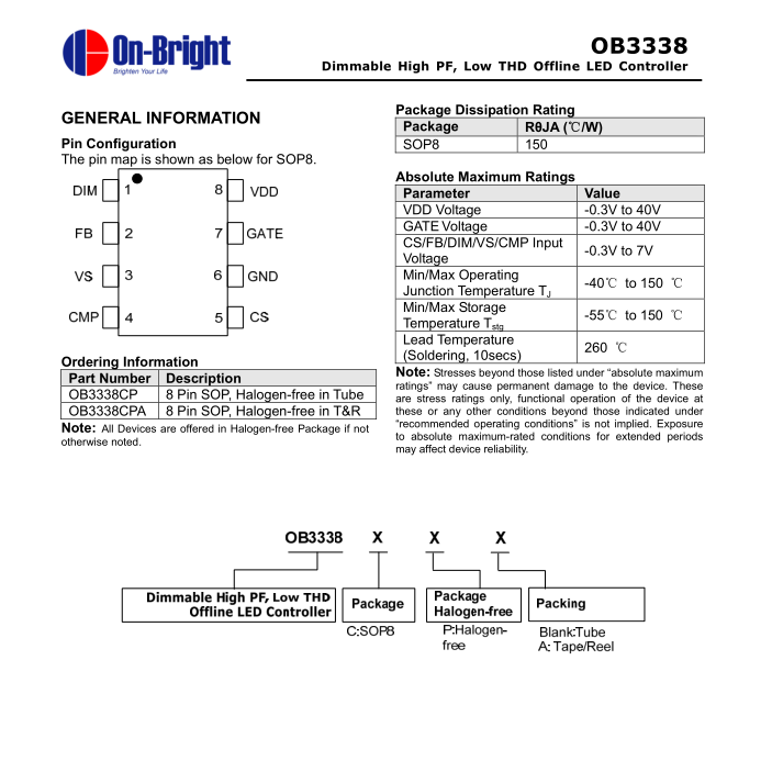 【应征入伍】(首发)OB3338CCPA昂宝隔离高PFC驱动100W智能调光无频闪芯片-电源网