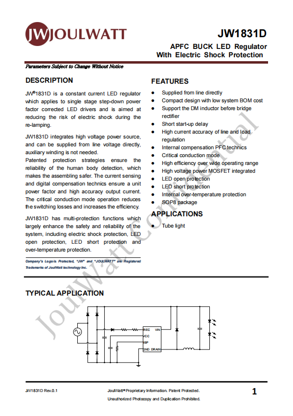 JOULWATT/杰华特一级代理 TYPE A+B JW1831D漏电保护+调光IC-电源网