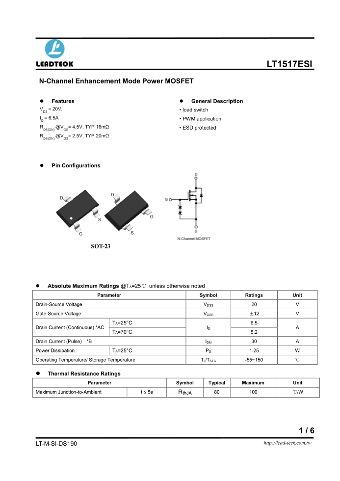 领泰MOS管 LT1516SI、LT1517ESJ、LT0115SR,N沟道增强功率MOSFET-电源网技术论坛-电源网