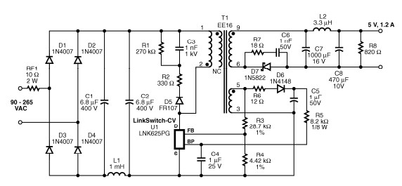 LNK623设计的5V1.2A开关电源-电源网